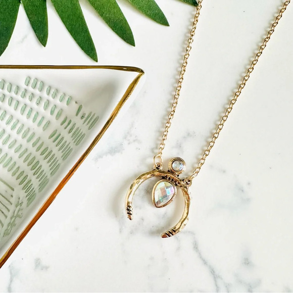 Jewelry | 23 Gold Faux Moonstone Arch Crescent Moon Necklace Bohemian ...